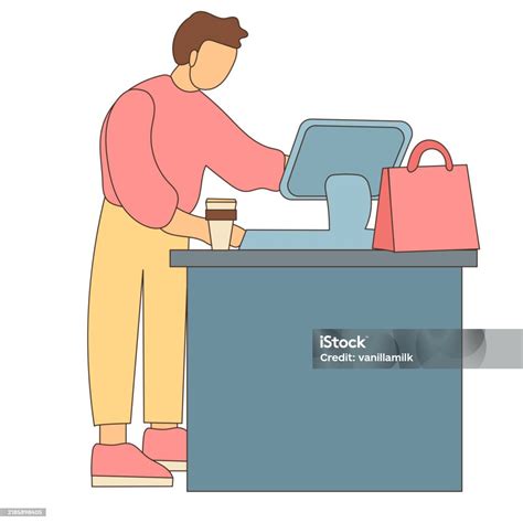 커피 한 잔의 아이콘이 있는 바리스타 캐릭터입니다 낙서 사람 실루엣입니다 카페 컨셉의 모닝 커피 음료 트렌디한 모던 라이프스타일 경영자에 대한 스톡 벡터 아트 및 기타