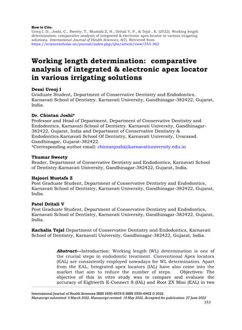 Pdf Working Length Determination Comparative Analysis Of Integrated And Electronic Apex Locator