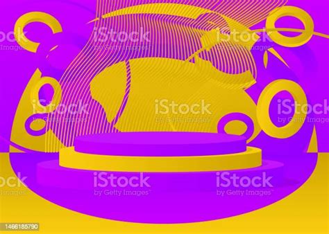 보라색과 노란색 실린더 받침대 연단 프레젠테이션을 위한 추상 무대 쇼케이스 미래 벡터 3d 룸 공상 과학 최소한의 기하학적 형태 빈 장면으로 모형 제품 디스플레이 0명에