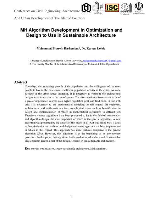 Pdf Mh Algorithm Development In Optimization And Design To Use In