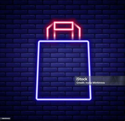 벽돌 벽 배경에 고립 된 빛나는 네온 라인 종이 쇼핑 백 아이콘 패키지 기호입니다 다채로운 개요 개념 벡터 가방에 대한 스톡 벡터 아트 및 기타 이미지 Istock