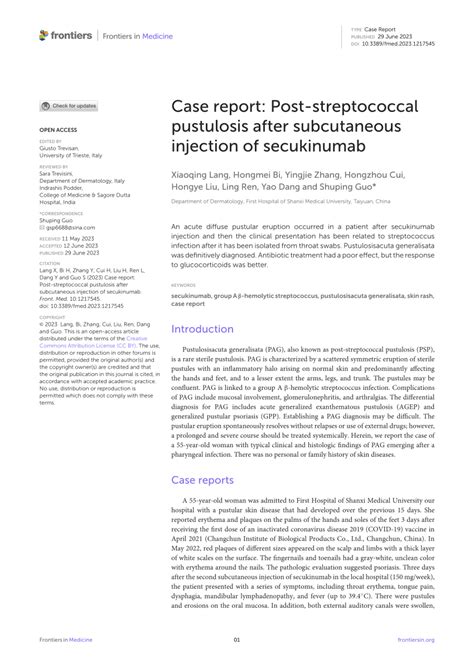 Pdf Case Report Post Streptococcal Pustulosis After Subcutaneous Injection Of Secukinumab