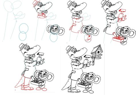 Как нарисовать крокодила гену и чебурашку карандашом
