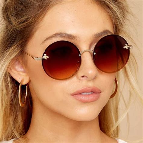 레트로 라운드 선글라스 여성 패션 그라디언트 브라운 라운드 안경 여성용 럭셔리 브랜드 음영 무테 선글라스선글라스 Aliexpress