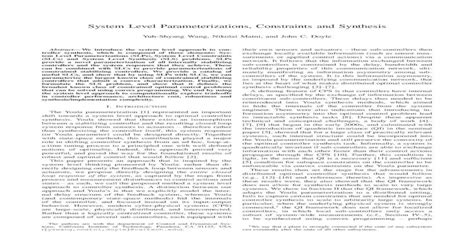 Pdf Yuh Shyang Wang Nikolai Matni And John C Doyle System Level Parameterizations