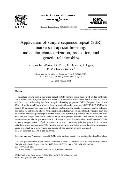 Pdf Application Of Simple Sequence Repeat Ssr Markers In Apricot