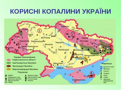 Позначте на контурній карті розташування корисних копалин України відповідними умовними знаками