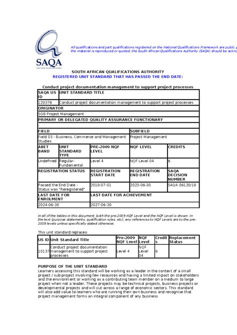 Saqa 120376 Saqa All Qualifications And Part Qualifications