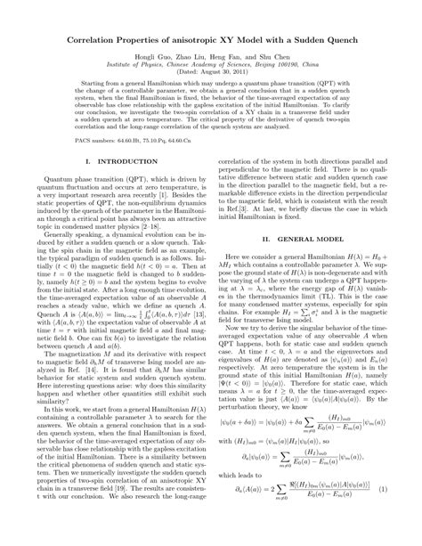 Pdf Correlation Properties Of Anisotropic Xy Model With A Sudden Quench