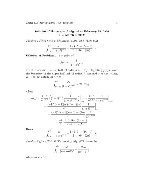 Complex Analysis 8 Exercises Solution Mathematics Docsity