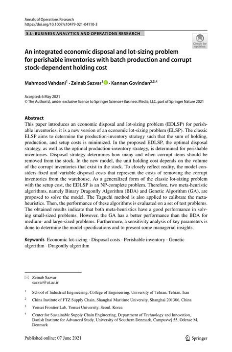 Pdf An Integrated Economic Disposal And Lot Sizing Problem For