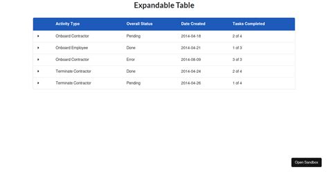 Expandable Table Codesandbox