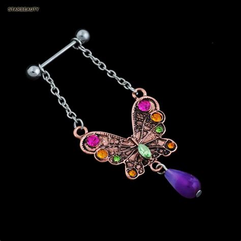 Vintage Butterfly Nipple Piercing Mamilo Crystal Nipple Rings Summer