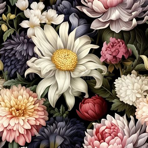 Small Detailed Vintage Style Flowers Pattern Ai Generated Stock