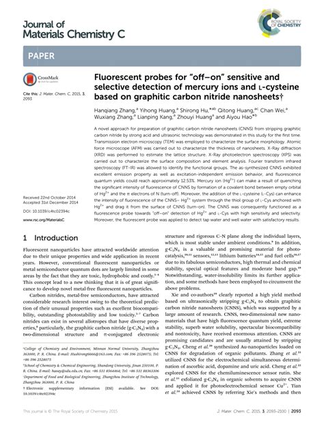 Pdf Fluorescent Probes For Offon” Sensitive And Selective Detection Of Mercury Ions And L