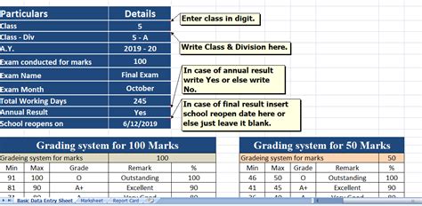 School Report Card And Marksheet Excel Template For Free
