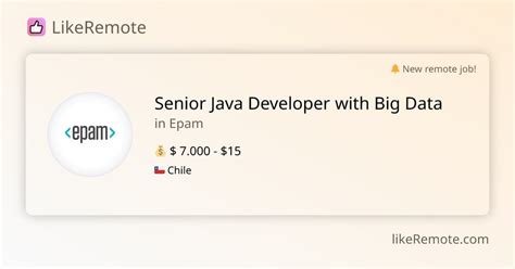 📩 Senior Java Developer With Big Data At 🏢 Epam Salary 💰 7 000 15 📍remote Job In 🇨🇱 Chile