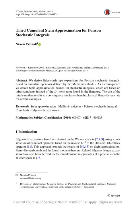 Third Cumulant Stein Approximation For Poisson Stochastic Integrals Request Pdf
