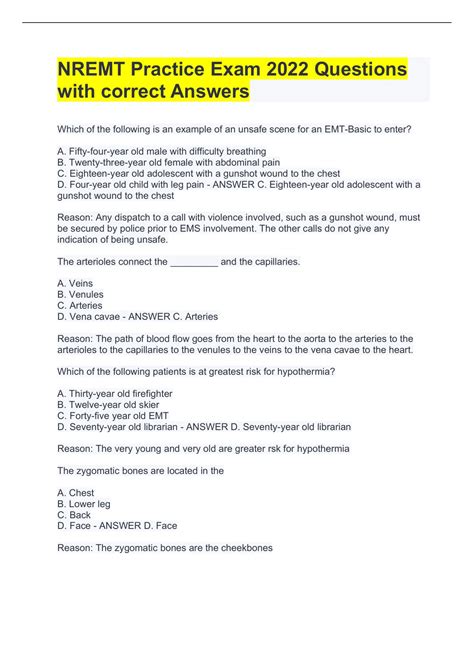 Nremt Practice Exam 2022 Questions With Correct Answers Nremt Stuvia Us