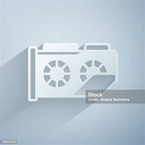 회색 배경에 격리 된 비디오 그래픽 카드 아이콘을 잘라 용지 종이 아트 스타일 벡터 0명에 대한 스톡 벡터 아트 및 기타 이미지 0명 3차원 형태 Cpu Istock