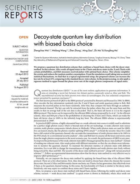 Pdf Decoy State Quantum Key Distribution With Biased Basis Choice