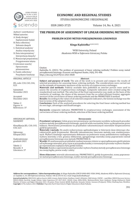 Pdf The Problem Of Assessment Of Linear Ordering Methods