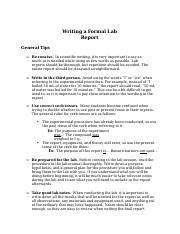Writing A Formal Lab Report Docx Writing A Formal Lab Report General Tips O Be Concise In