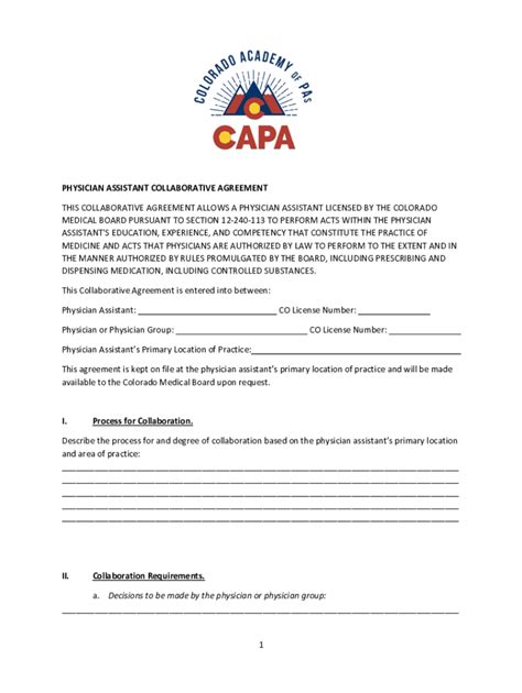 1 Physician Assistant Collaborative Agreement This Fill Out And Sign