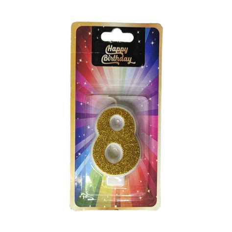 Свещ за торта 8 златен брокат Парти Маркет