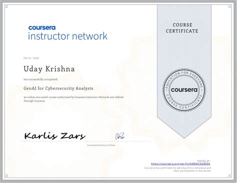 Completed Genai For Cybersecurity Analysts Course On Coursera Uday Krishna K V Posted On The