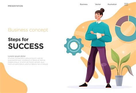 웹 사이트 또는 앱의 프레젠테이션 슬라이드 템플릿 또는 방문 페이지입니다 비즈니스 컨셉 일러스트레이션 현대적인 플랫 스타일 벡터 개념에 대한 스톡 벡터 아트 및 기타 이미지