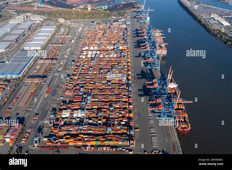 aerial view of container terminal altenwerder automated operation