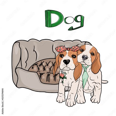 Vector Illustration Of Two Cute Puppies Breed Of Cops Estonian Cops