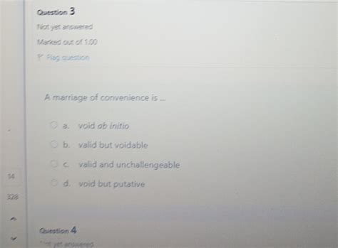 Question 3 A Marriage Of Convenience Is A Void Ab Initio B Valid