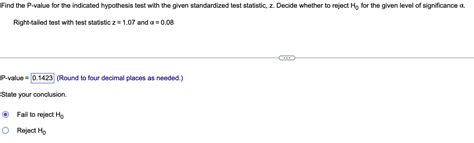 solved find the p value for the indicated hypothesis test