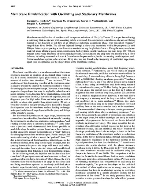 Pdf Membrane Emulsification With Oscillating And Stationary Membranes