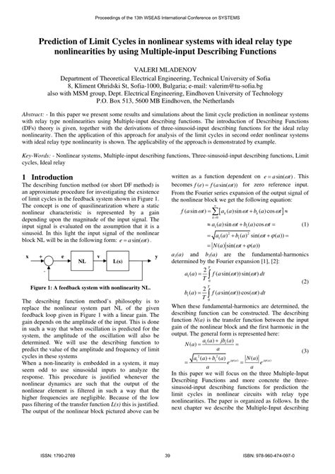 pdf prediction of limit cycles in nonlinear system with ideal relay