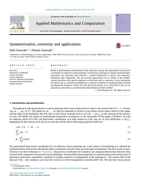 Pdf Symmetrization Convexity And Applications