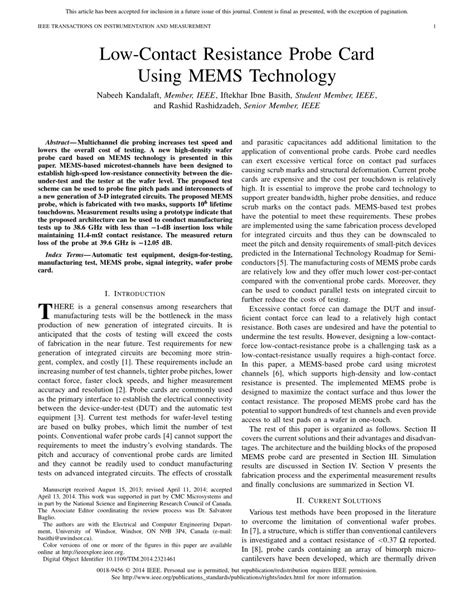 PDF Low Contact Resistance Probe Card Using MEMS Technology