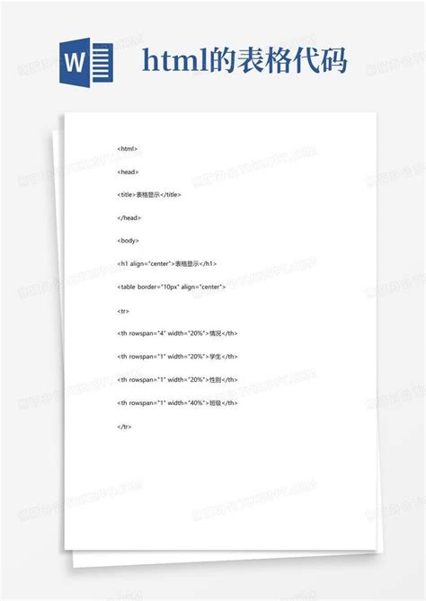 Html的表格代码word模板下载 编号lozpeexy 熊猫办公