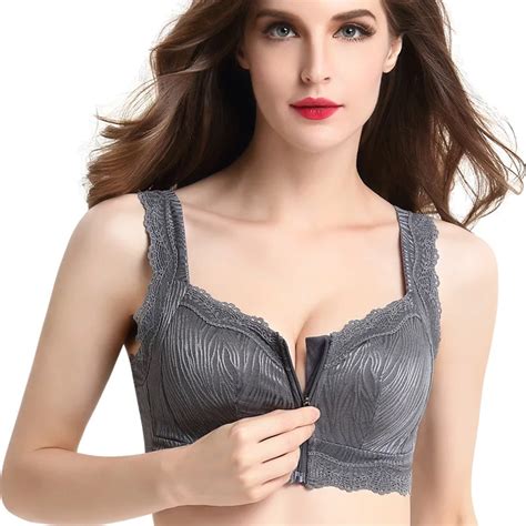 Front Zip Closure Push Up Bras Women Widen Straps Wire Free Underwear