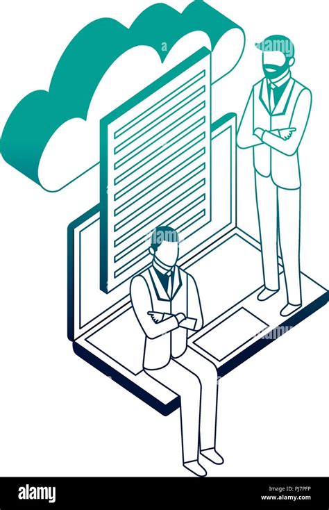 Businessmen Teamwork With Laptop And Cloud Computing Vector Illustration Design Stock Vector