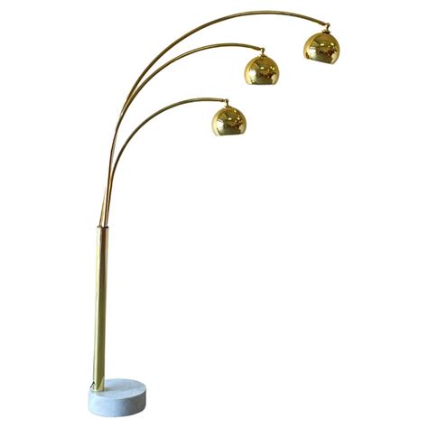 Mid Century Modern Guzzini 3 Arm Arc Brass Floor Lamp Marble Base For