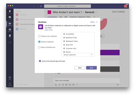 OneNote Teams Add Tab App Amber Kim