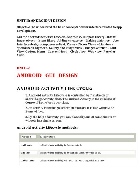 Unit Ii Full Pdf Android Operating System Graphical User Interfaces