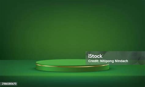 녹색과 금색 연단이 있는 녹색 배경 벡터 3d 벡터 일러스트 레이 션 0명에 대한 스톡 벡터 아트 및 기타 이미지 0명 3차원 형태 가정의 방 Istock