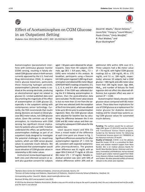 Pdf Effect Of Acetaminophen On Cgm Glucose In An Outpatient Setting