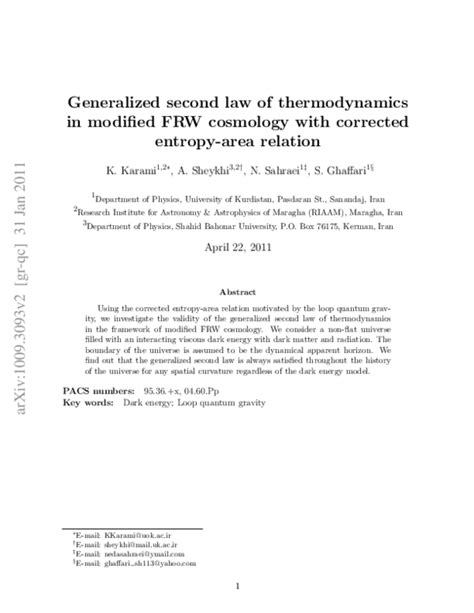 Pdf Generalized Second Law Of Thermodynamics In Modified Frw Cosmology With Corrected Entropy