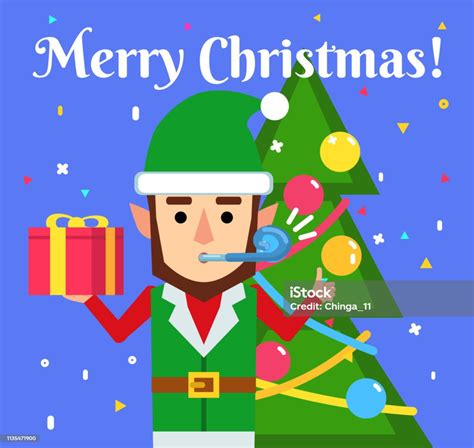 쾌활 한 요정 선물 상자를 보유 하 고 제스처를 엄지손가락을 보여줍니다 크리스마스 새 해 포스터 인사말 카드 12월에 대한 스톡 벡터 아트 및 기타 이미지 Istock