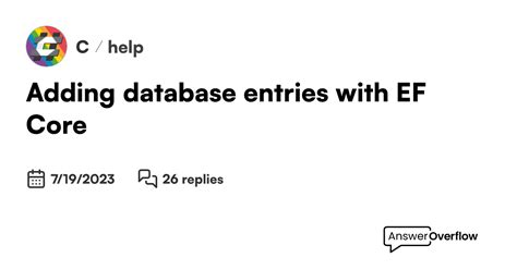 Adding Database Entries With Ef Core C